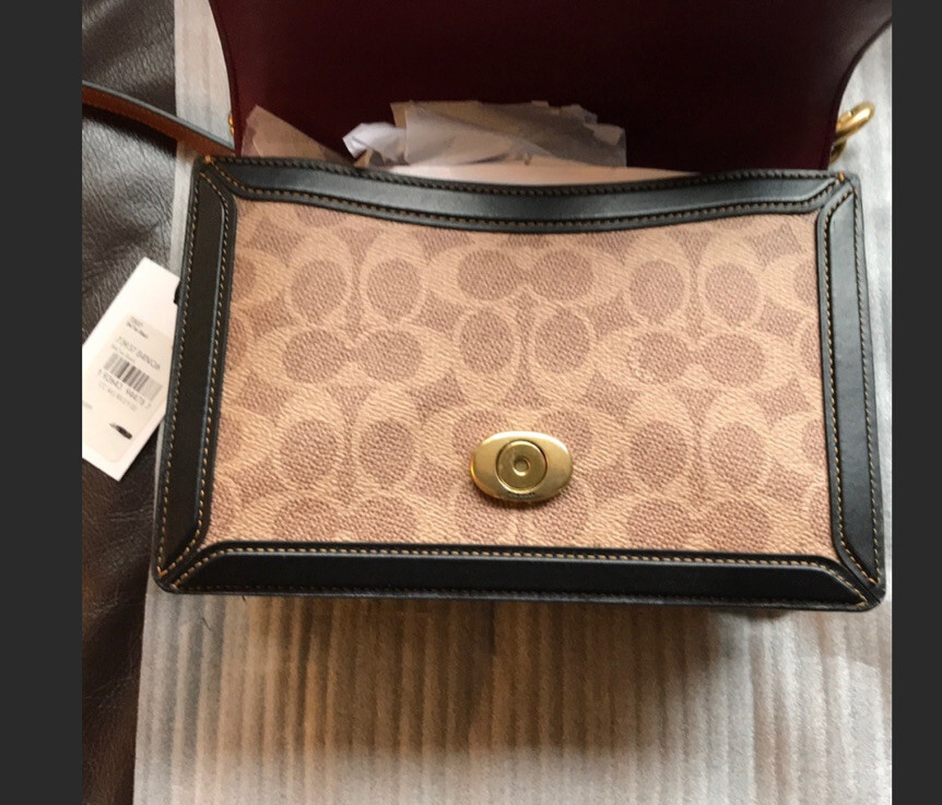 NWT Coach 1941 Riley top handle 22 in Black/Tan/Gold Signature canvas ...