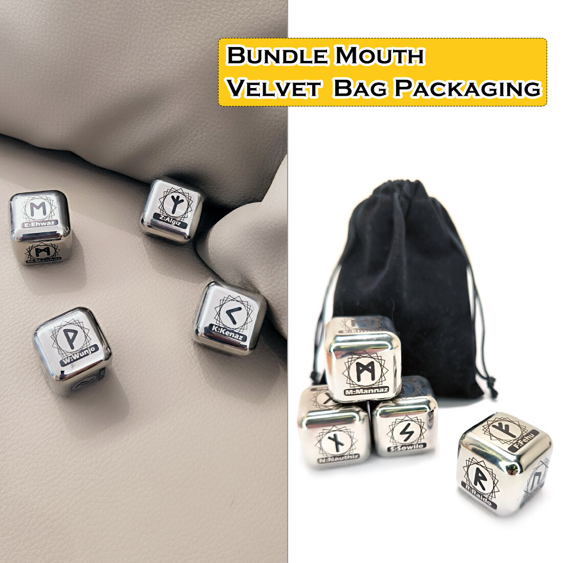 Divination Dice 4-Piece Metal Rune Dice Set - 24 Elder Futhark Viking ...