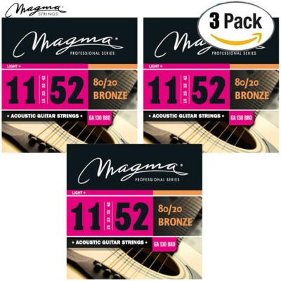 3-PACK Magma GA130B80 80/20 Bronze Acoustic Guitar Strings 11-52 Light+ | eBay