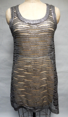 LAUREN VIDAL Gray Metallic Striped Tank Tunic Sweater Dress Size L EUC ...