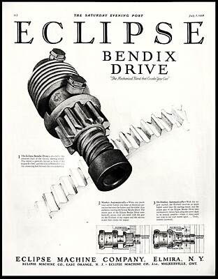 1928 ECLIPSE Bendix Drive Hand Cranks Car Elmira, NY Vintage PRINT AD | eBay