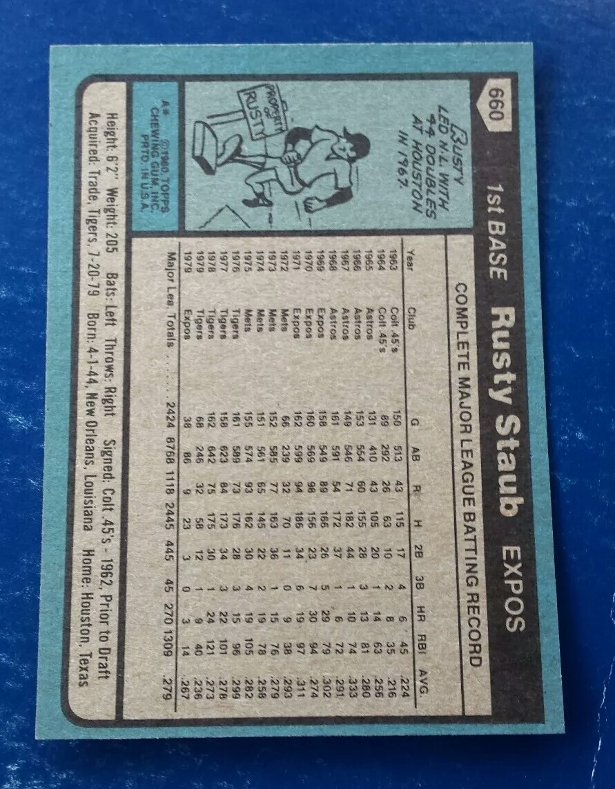 1980 Topps Rusty Staub Montreal Expos #660 | eBay