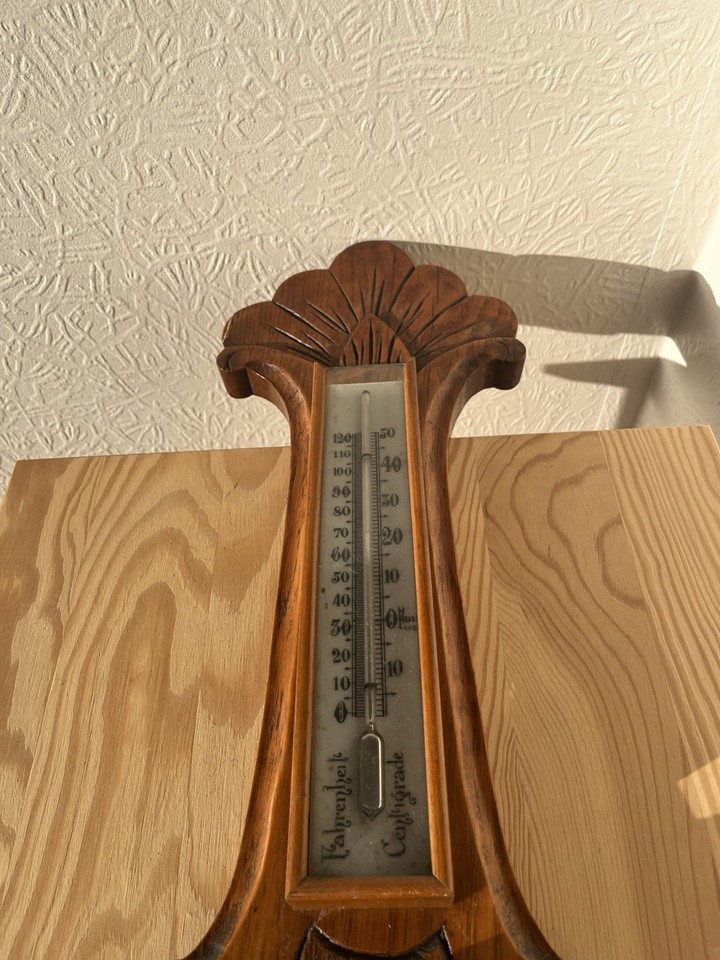 Vintage Wooden Wall Barometer Thermometer – Storm Rain Fair – Brass ...