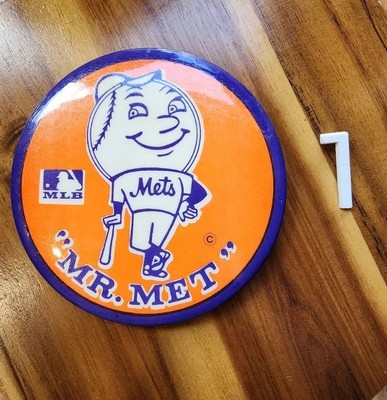 Vintage Late 1975 Large 3.5 in MLB Mets Pin Button Mr Met Orange Blue ...