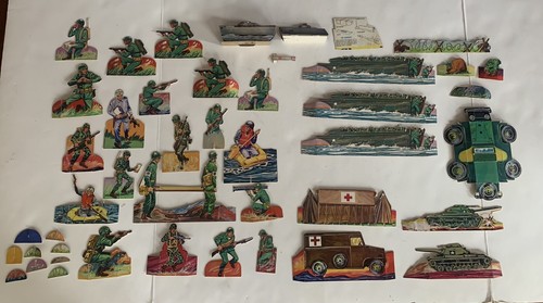 Vtg 1950 -1960 Printed Cardboard Military Figures, Vehicles, Buildings ...