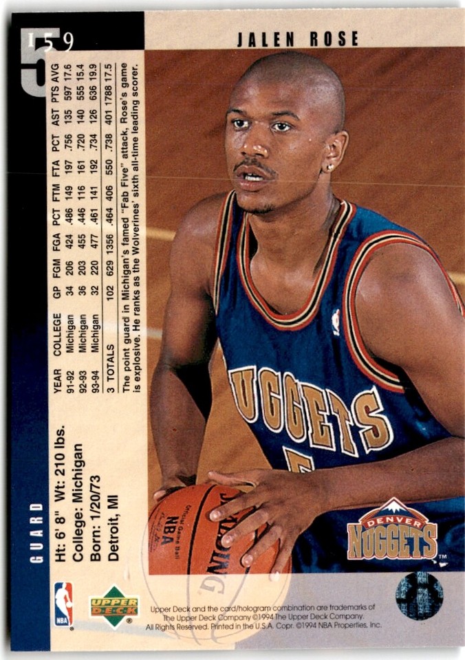 1994 Upper Deck #159 Jalen Rose Nuggets | eBay