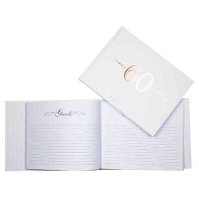 60th Rose Gold Guest Signing Book With Gold Text Birthday Keepsake ...