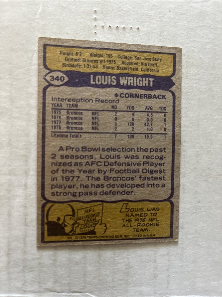 1979 Louis Wright Denver Broncos Topps Football Card #340 | eBay