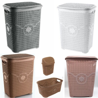 Large Plastic Laundry Bin Clothes Washing Basket Hamper Toilet Brush ...