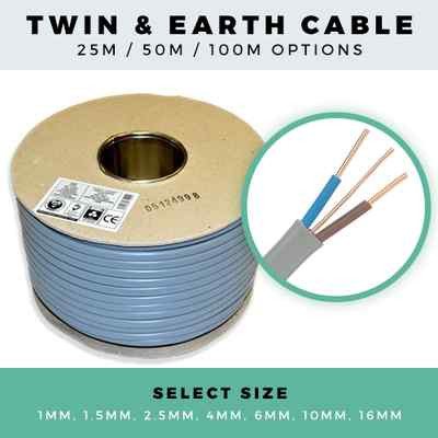 ALL TWIN AND EARTH CABLE 1MM - 16MM CHOOSE FROM 1M, 10M, 25M, 50M OR ...