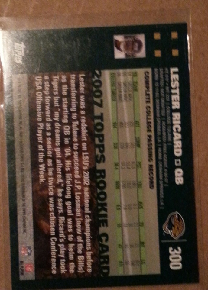 2007 Topps football #300 Lester Ricard, Jacksonville Jaguars RC | eBay