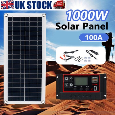 1000W Solar Panel Kit 100A Controller 12V Battery Charger Dual USB ...