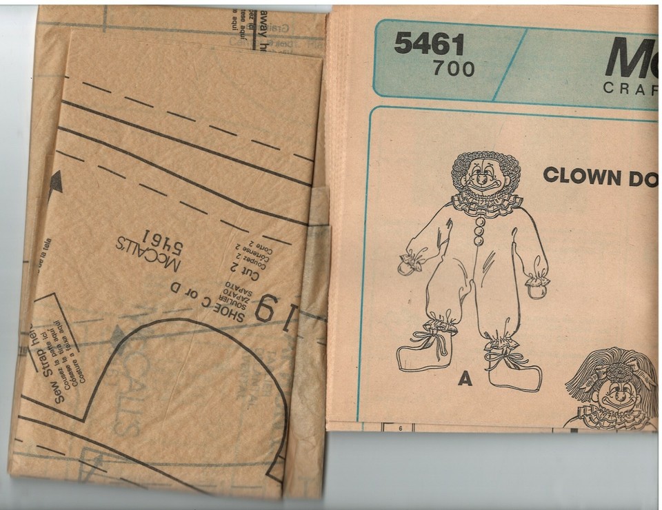 1991 McCall's Crafts 5461 Circus Memories Clown Doll package sewing ...