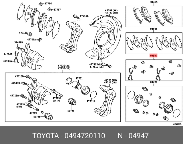04947-20110 Original OEM Toyota Montagesatz Scheibenbremse Vorne ...