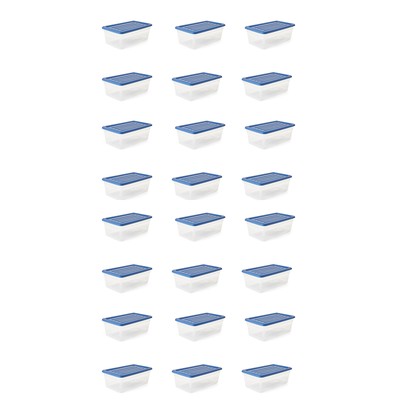 Gracious Living 6 Quart Clear Plastic Storage Bin Container + Blue Lid ...