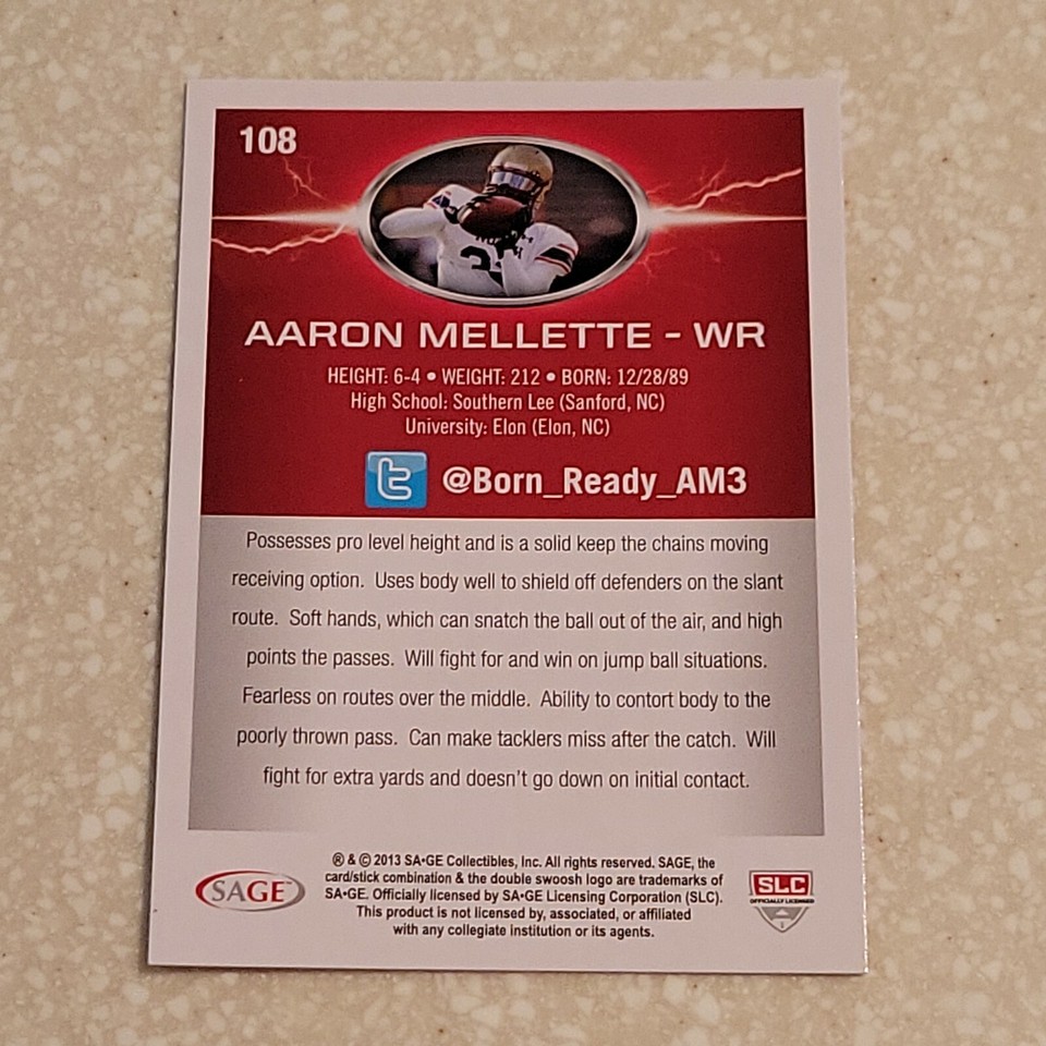 2013 SAGE HIT FOOTBALL CARD NEXT LEVEL RC ROOKIE AARON MELLETTE #108 | eBay