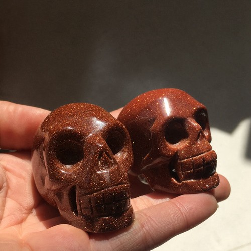 Natural Goldstone Quartz Crystal Skeleton Skull Carved Reiki Sandstone ...