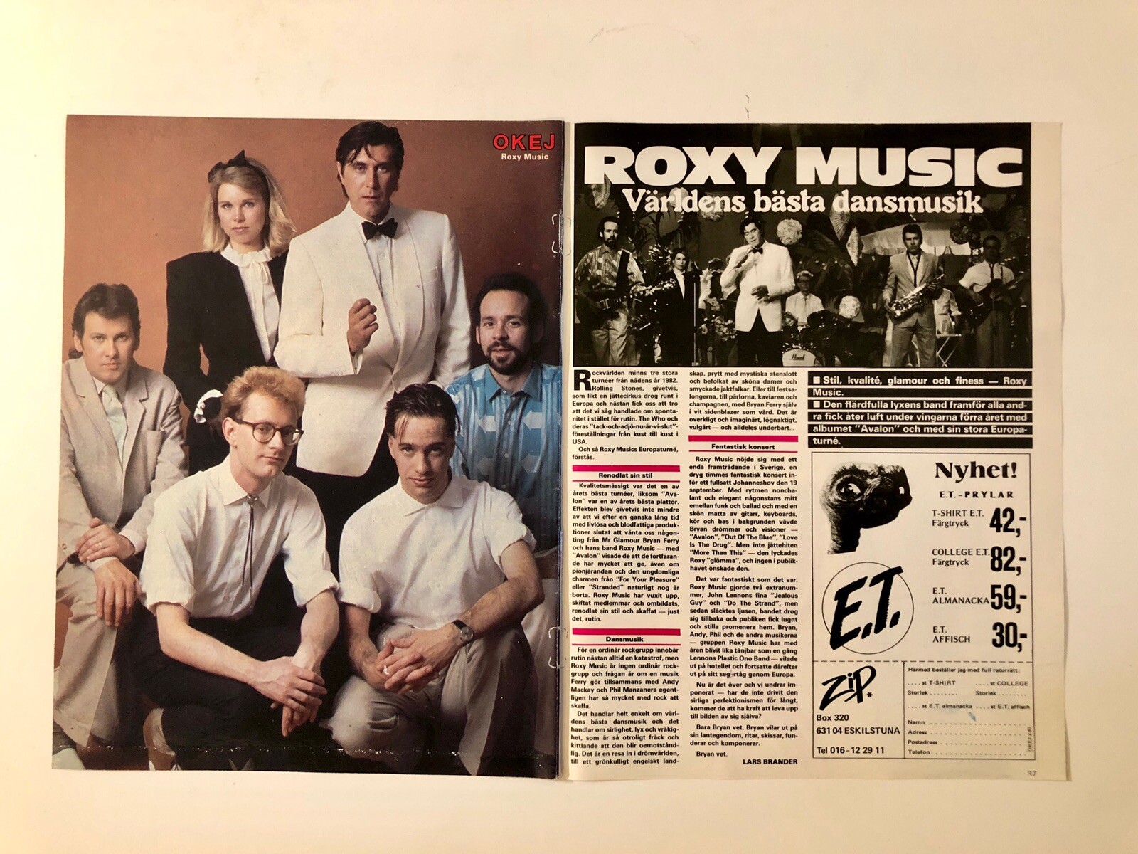ROXY MUSIC 1982 BRYAN FERRY Clipping Poster Swedish Music magazine Okej ...