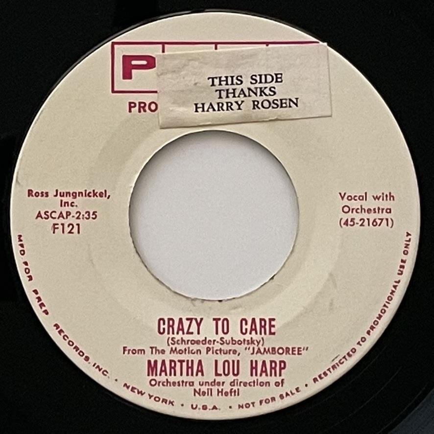 Martha Lou Harp Eskimo Kisses / Crazy To Care 45 NM 1957 Pop Jazz Prep ...