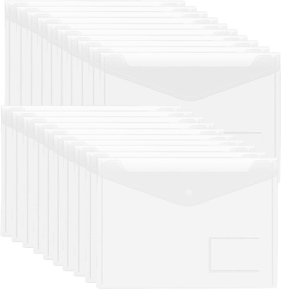 20Pcs Plastic Envelopes, Clear Envelopes with Snap Button Closure ...