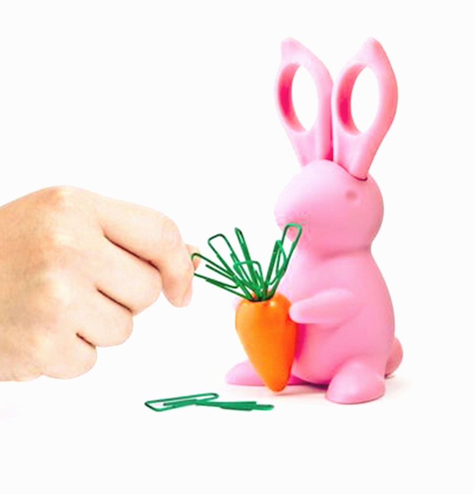 QUALY HOME/OFFICE DESK STATIONARY BUNNY SCISSORS MAGNET PAPER CLIPS ...