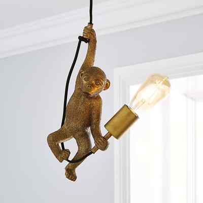 HANGING MONKEY PENDANT LAMP - Gold Metallic Resin Ceiling Light | eBay UK