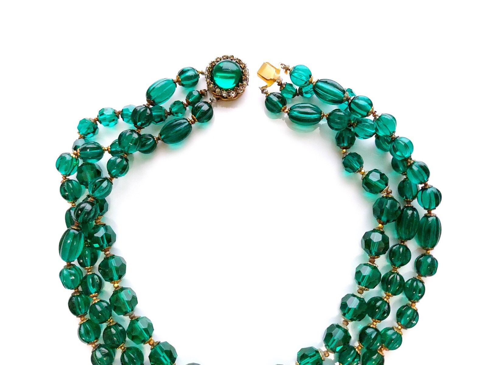 Vintage Miriam Haskell Poured Molded MELON Glass 3 Strand Necklace | eBay