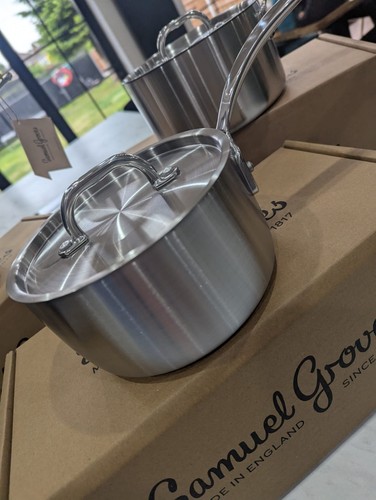 Pan Set: 3 Pc Samuel Groves Tri-Ply Stainless Steel Easy To Clean ...