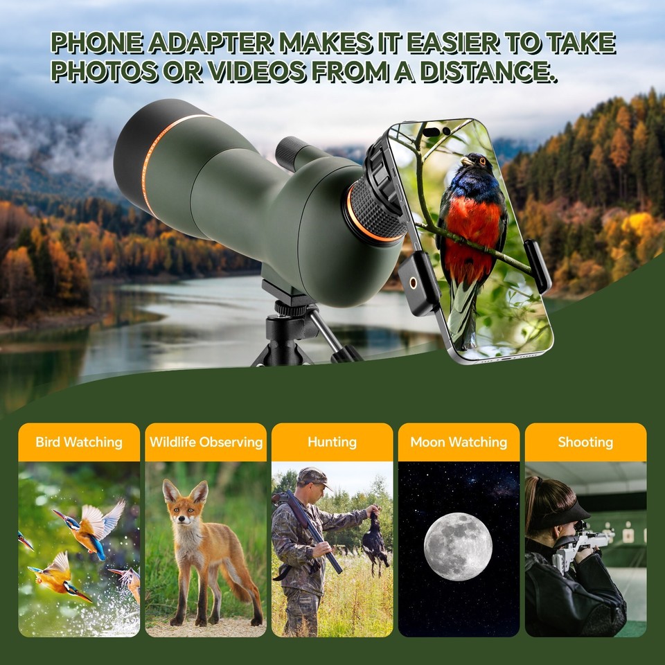 20-60X HD Spotting Scope 70mm FMC Lens BAK4 Prism Wide FOV Bird ...