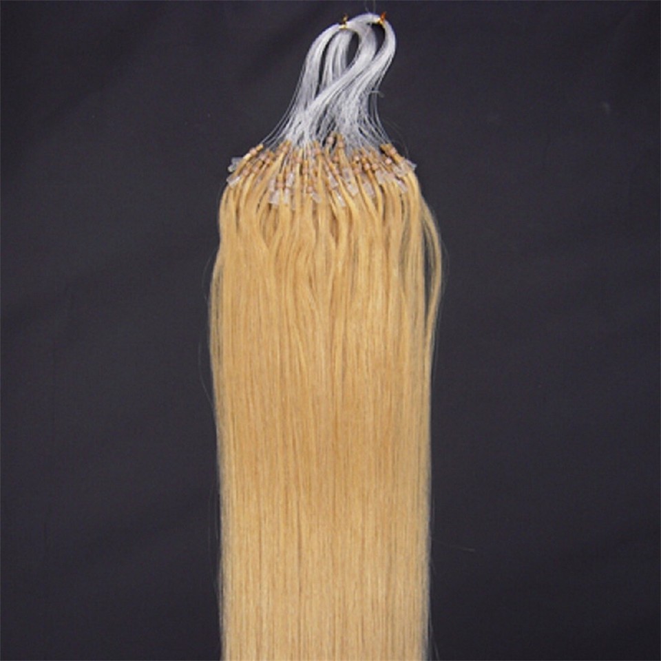 Pre-Looped Fish Line Micro Ring Beads Link Hair Extensions Real Remy ...