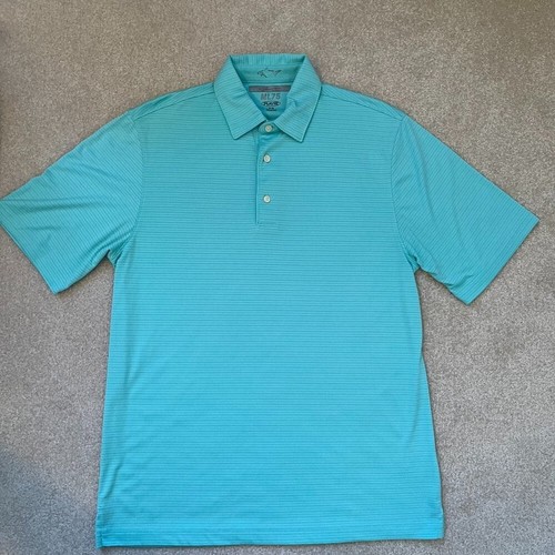 Greg Norman Teal Green Blue Stripe ML75 Play Dry Golf Polo Shirt - Size ...