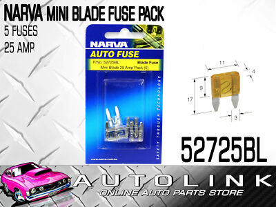 NARVA 52725BL MINI BLADE FUSE PACK 25A PACK OF x5 | eBay Australia