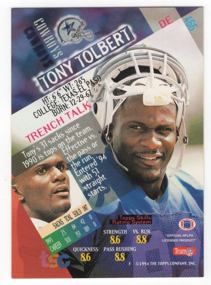 1994 Stadium Club Tony Tolbert 1st Day Issue Dallas Cowboys #466 | eBay