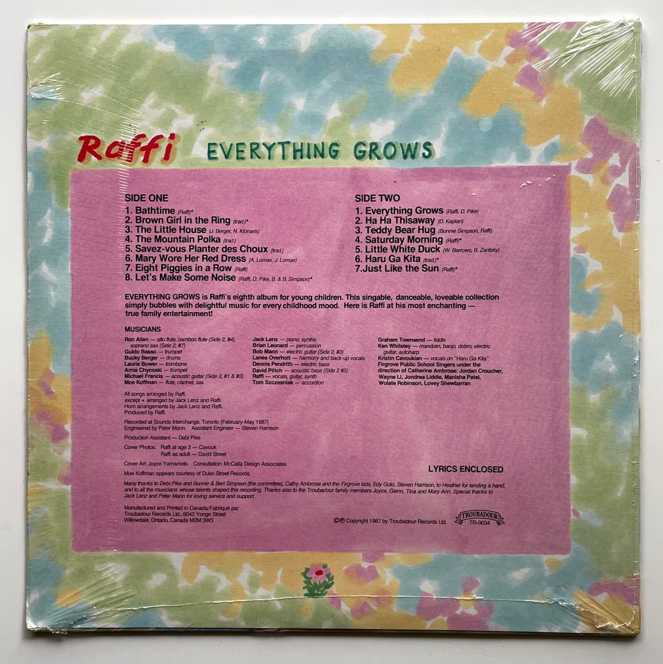 FACTORY SEALED!! Vtg 1987 RAFFI Album EVERYTHING GROWS Vinyl RECORD Lp ...