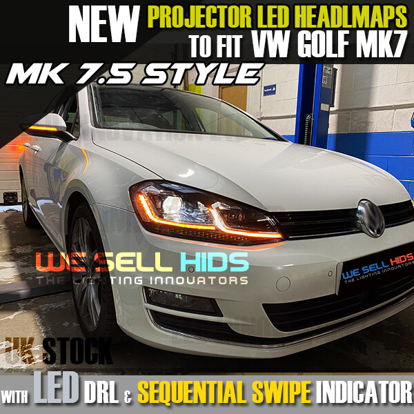 VW MK7.5 HEADLAMPS for MK7 GOLF LED DRL BI XENON GTD SWIPE SEQUENTIAL ...