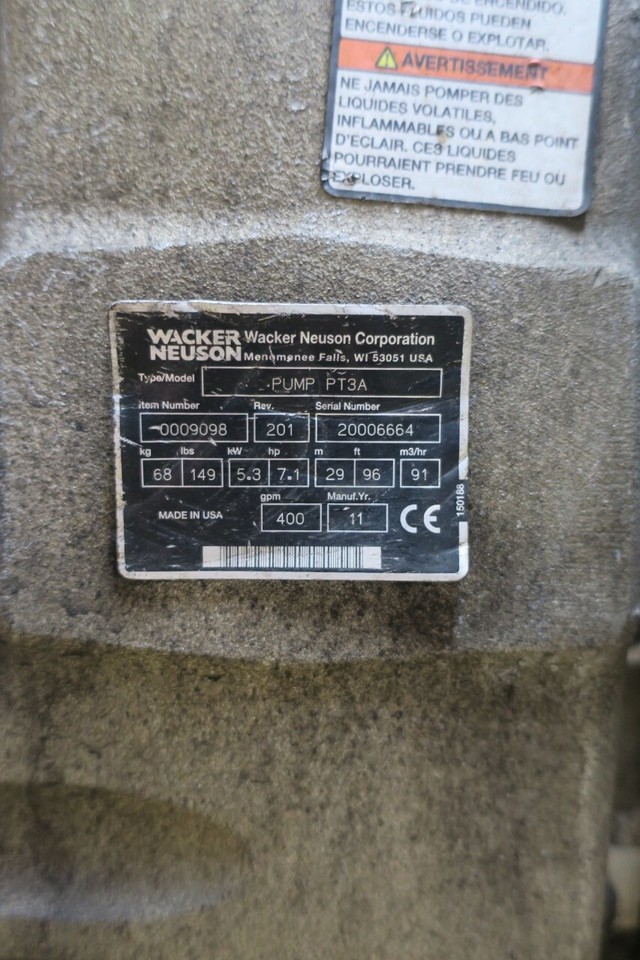 Wacker Neuson PT3A Honda Gas Self-priming Trash Pump 42.1psi 3in 347 ...
