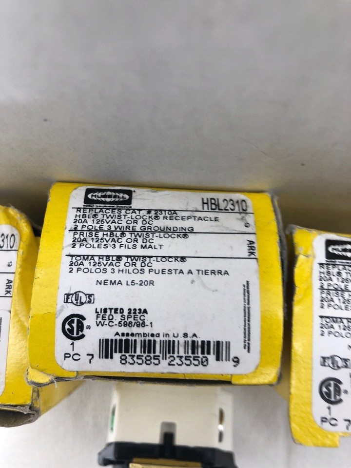 Hubbell HBL2310 Twist Lock Receptacle, Replaces 2310A OPEN BOX LOT OF 4 ...