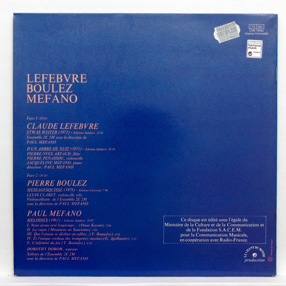 MEFANO, 2e2m ⸻ LEFEBVRE etwas weitter BOULEZ messagesquisse ⸻ PORTEE LP ...