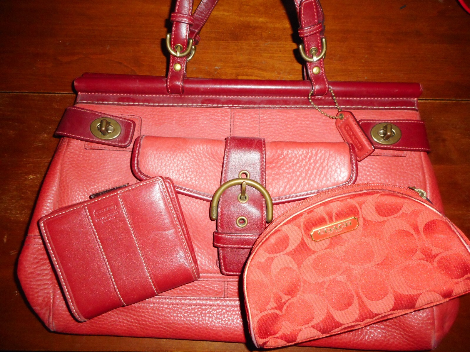 Coach Ltd Ed Two tone Red Leather Turn lock Satchel … - Gem