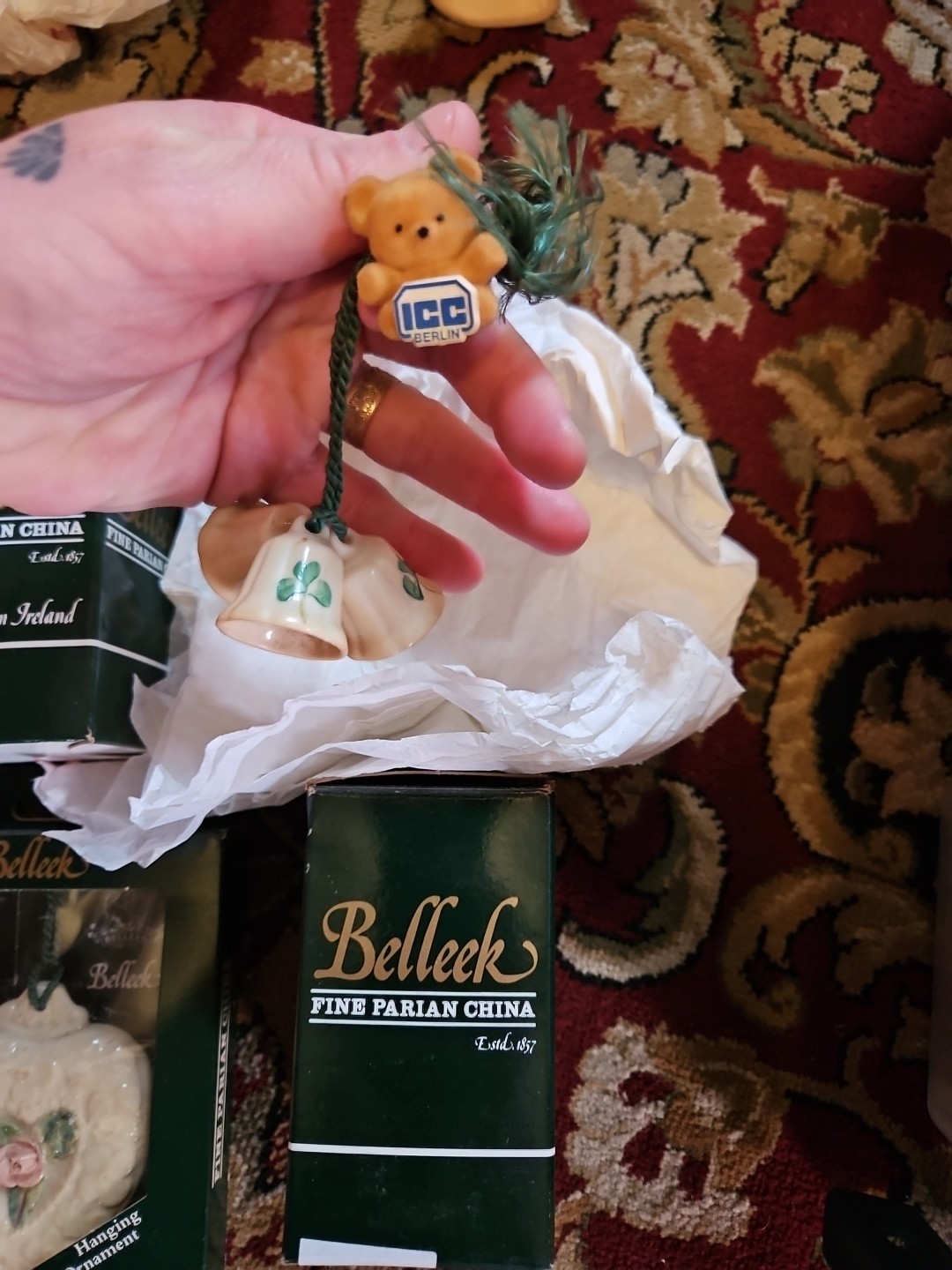 Vintage Belleek Christmas bells In Original Box mark on inside of each ...