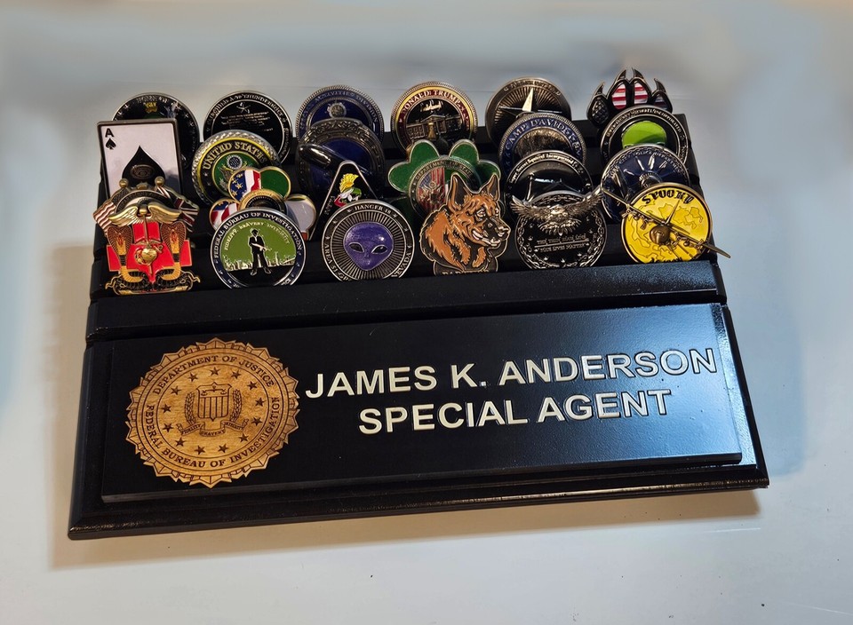 personalized 9"x13" FBI custom challenge coin display approximately 30 ...