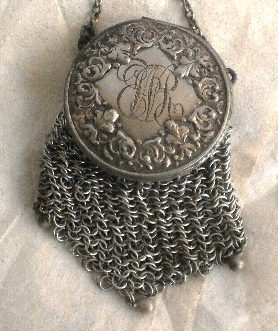 Antique Victorian Silver Chatelaine Purse Bag Engrave… - Gem