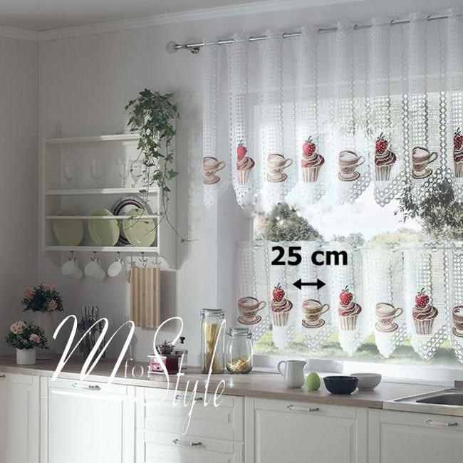 Kitchen Cafe Net Curtain Coffee Cupcake WIDTH Sold by metres DROP 20 ...