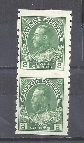 Canada # 128a MINT NH VF PART IMPERF COIL PAIR 2c GREEN ADMIRAL BS25114 ...