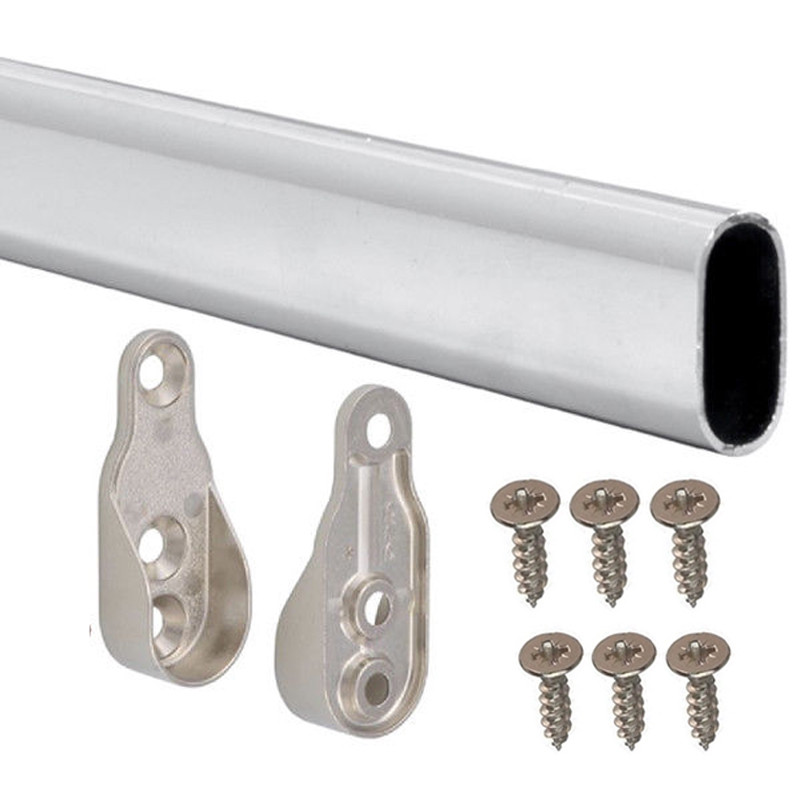 WARDROBE RAIL OVAL CHROME HANGING RAILS 300mm-1500mm FREE END SUPPORTS ...