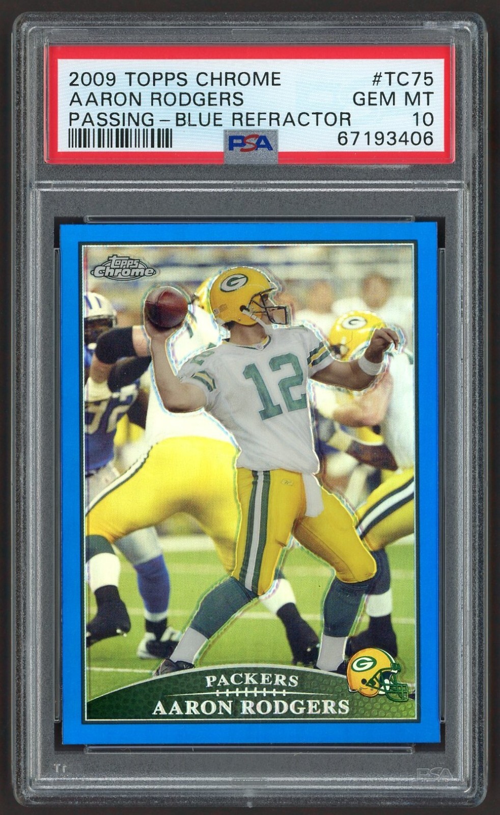 2009 Topps Chrome Aaron Rodgers Passing - Blue Refractor, TC #75, PSA ...