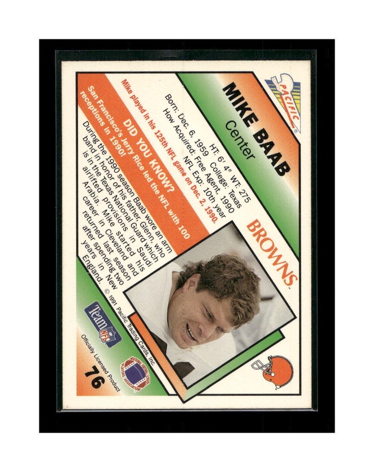 1991 Pacific Football Card Mike Baab #76 Cleveland Browns | eBay