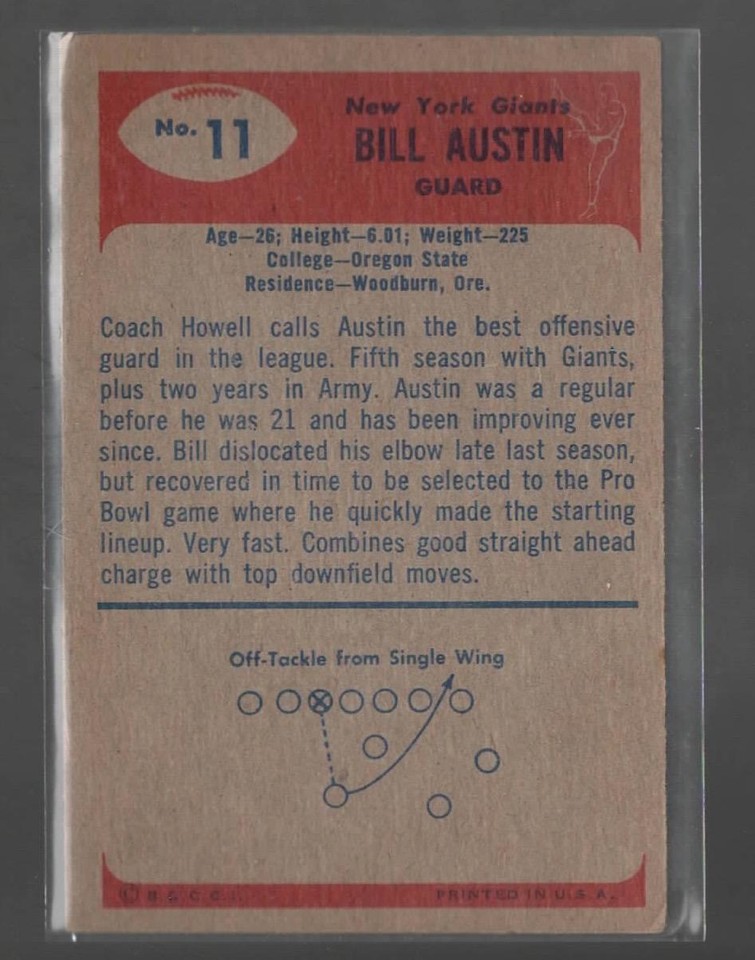 1955 Bowman Bill Austin New York Giants #11 Excellent | eBay