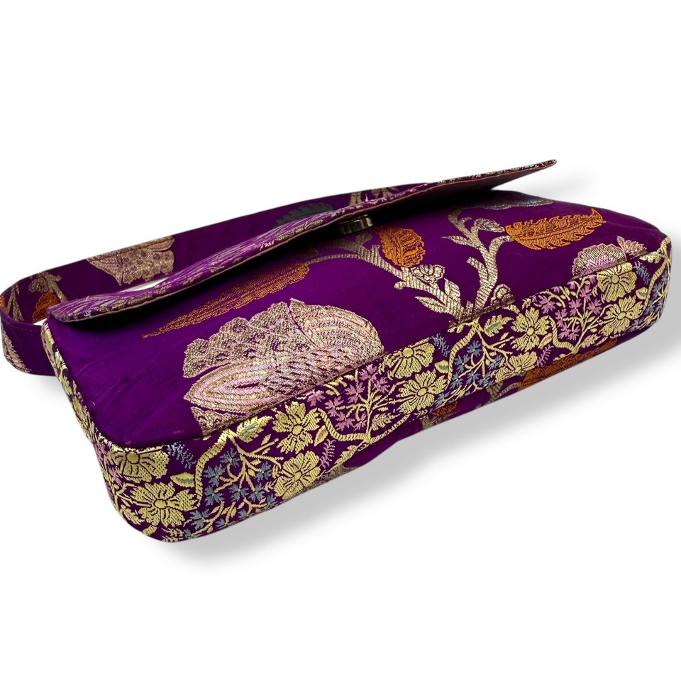 90's designer purple floral silk shoulder bag by SARAH SHAW LOS ANGELES ...