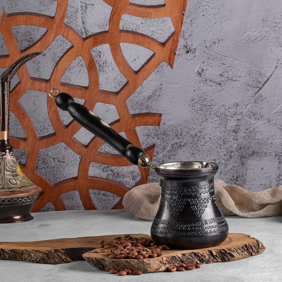 13 Oz Thickest Copper Turkish Coffee Pot 4 Servings Cezve Ibrik Briki ...